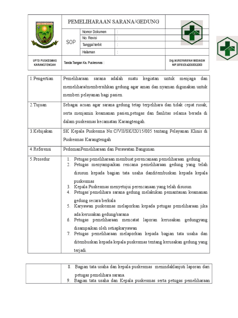 Sop Pemeliharaan Sarana Gedung | PDF
