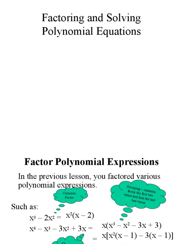 Solving and Factoring Polynomial Equations | PDF | Factorization ...