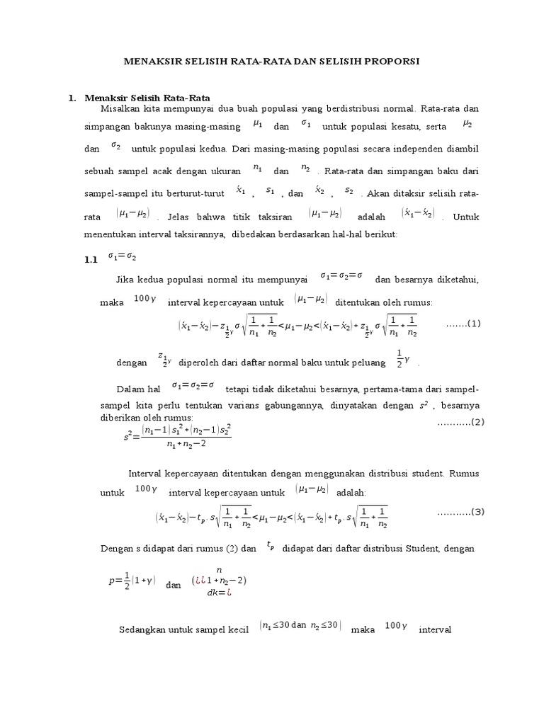 Menaksir Selisih Rata Dan Selisih Proporsi | PDF | Sains & Matematika
