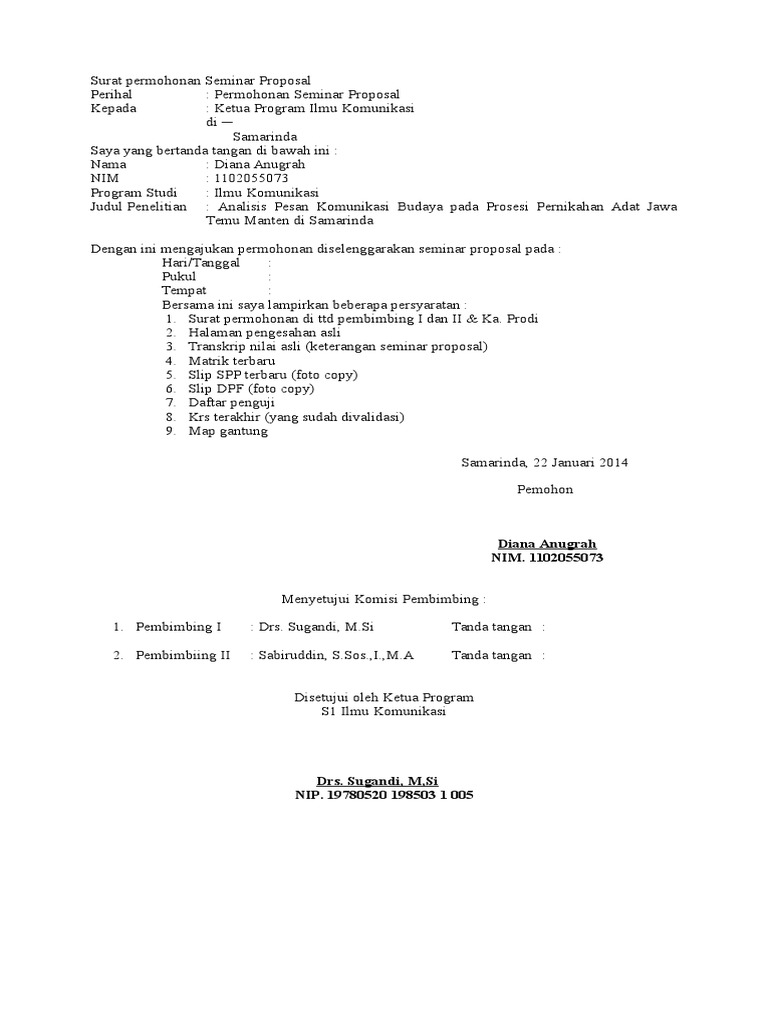 Contoh Surat Permohonan Seminar Proposal | PDF