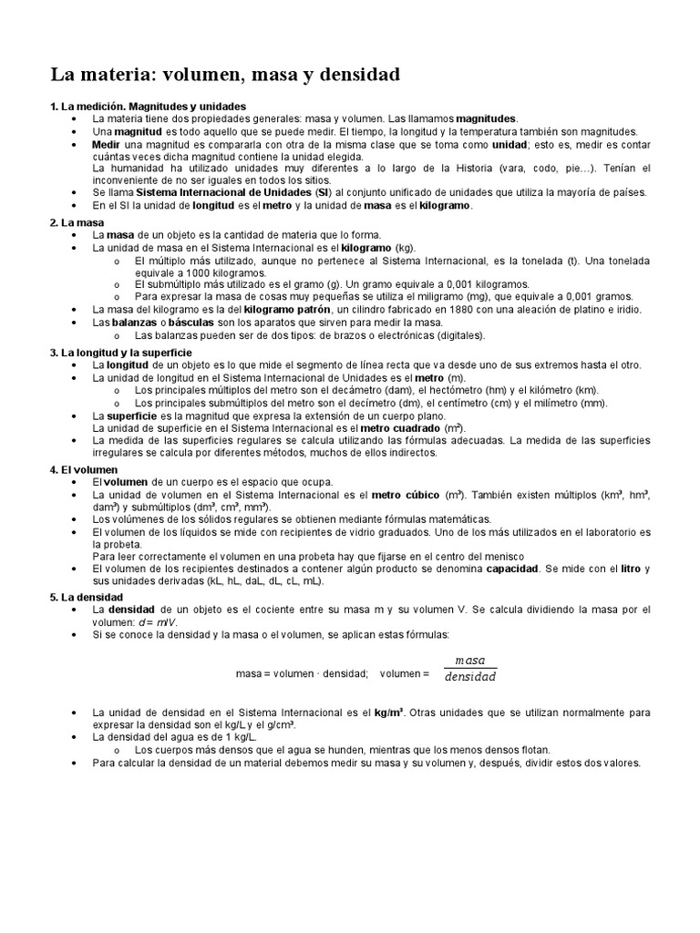 Propiedades de masa, volumen y densidad | PDF | Unidades de medida ...