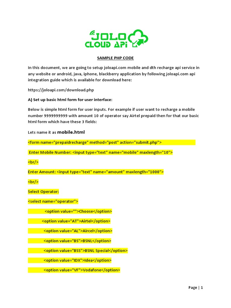 Joloapi Sample PHP Codes | PDF | Application Programming Interface | Databases