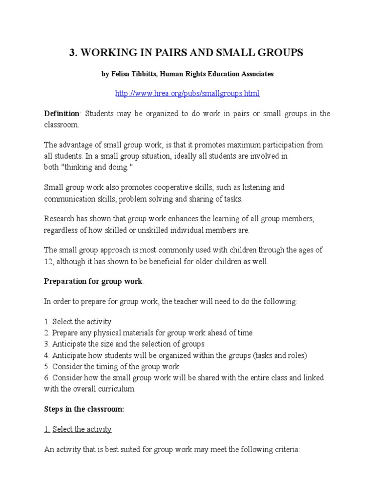 Effective Pair and Small Group Work | PDF | Classroom | Curriculum