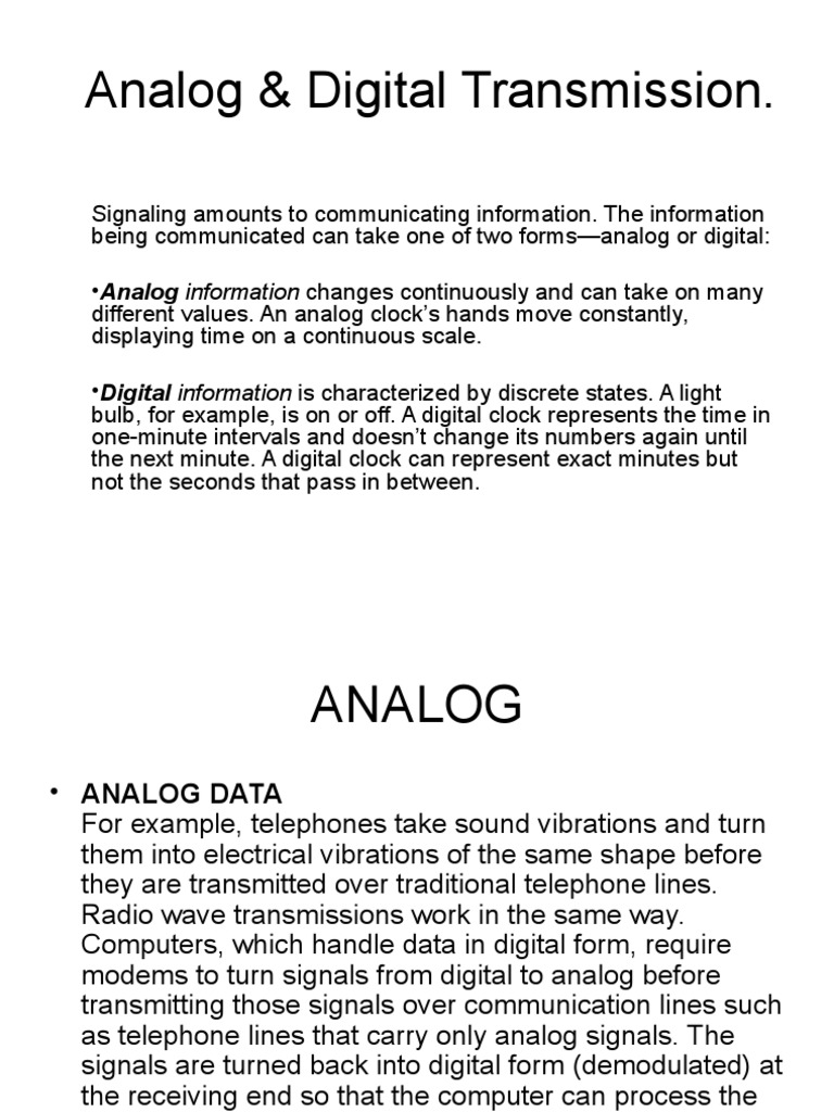 Analog vs Digital Transmission Explained | PDF | Duplex ...