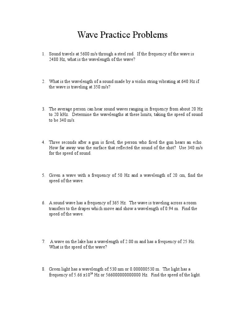 Wave Speed Practice Problems Phys A 2015 v2 | PDF