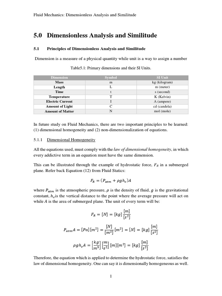 Dimensionless Analysis and Similitude | PDF | Lift (Force) | Fluid ...