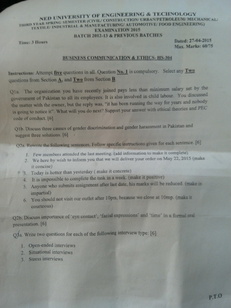 NED Mechanical Engineering Past Papers | Science | Engineering