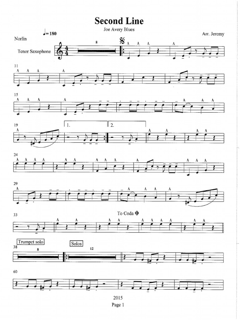 Second Line (Joe Avery Blues) - Tenor Saxophone | PDF