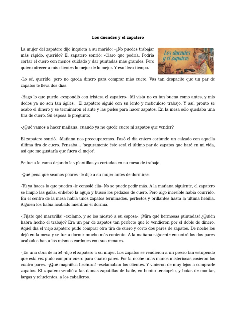 Los Duendes y El Zapatero Cuento | PDF
