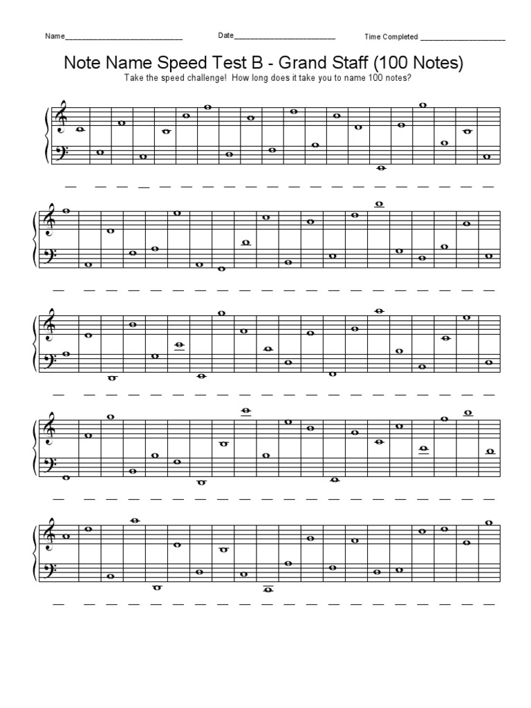 Grand Staff Note Name Speed Test B 100 Notes | PDF