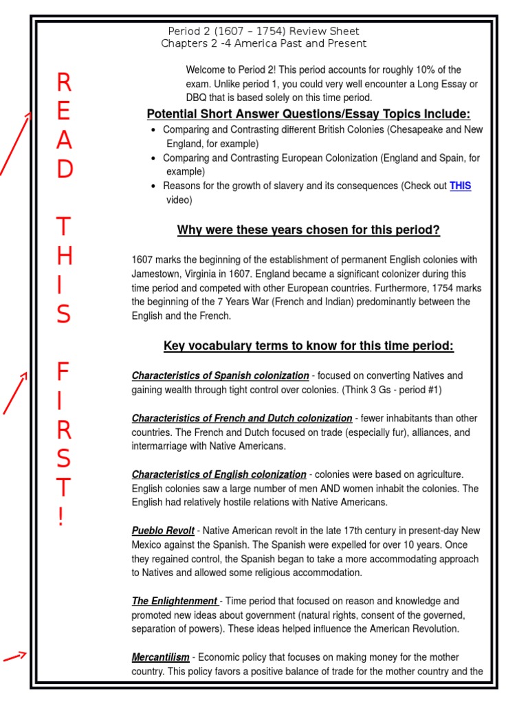 APUSH Period 2 Review: 1607-1754 Insights | PDF | Native Americans In ...