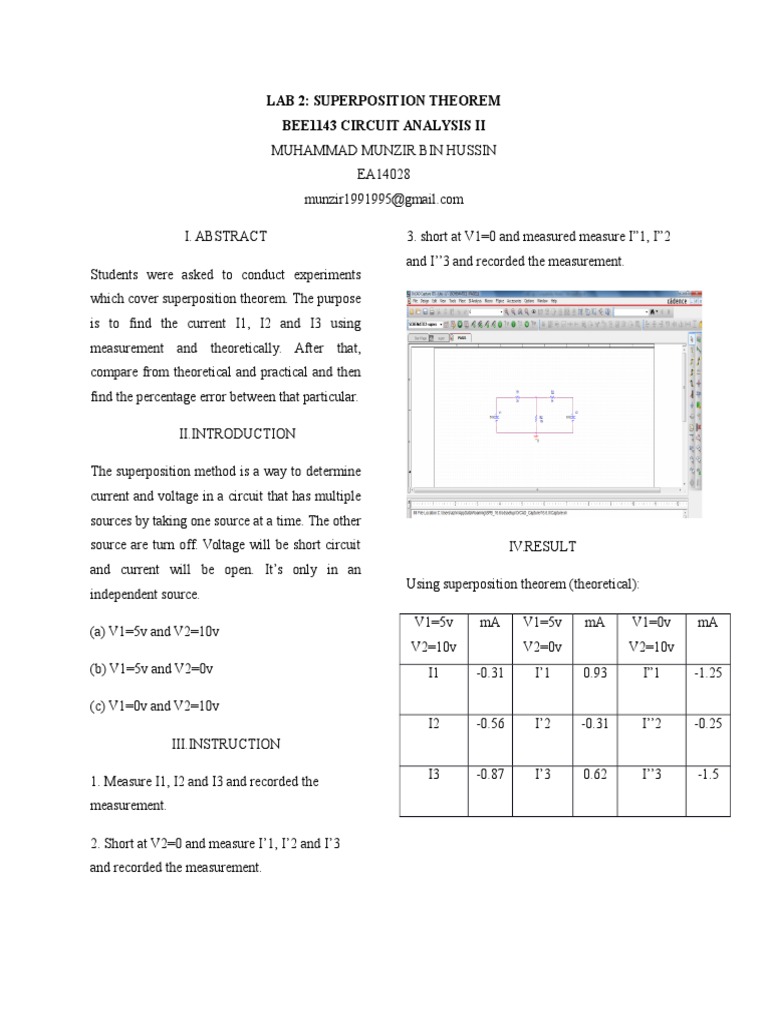 Lab 2: Superposition Theorem Bee1143 Circuit Analysis Ii | PDF