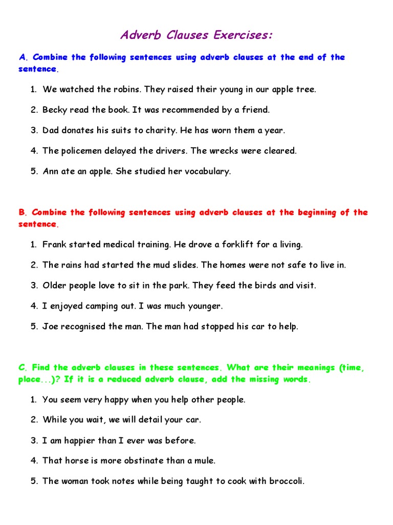 Adverb Clauses Exercises | PDF | Grizzly Bear | Bears