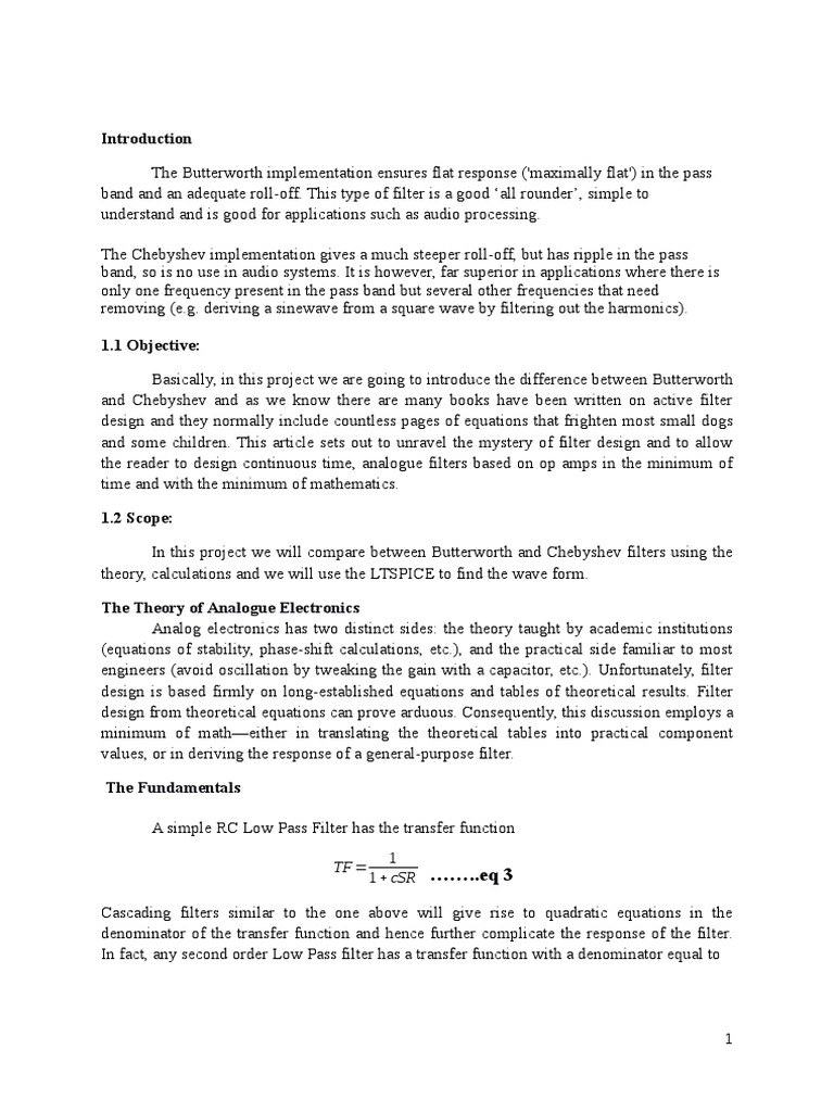 A Comparison of Butterworth and Chebyshev Filters: Theory, Design Process, and LTSPICE ...