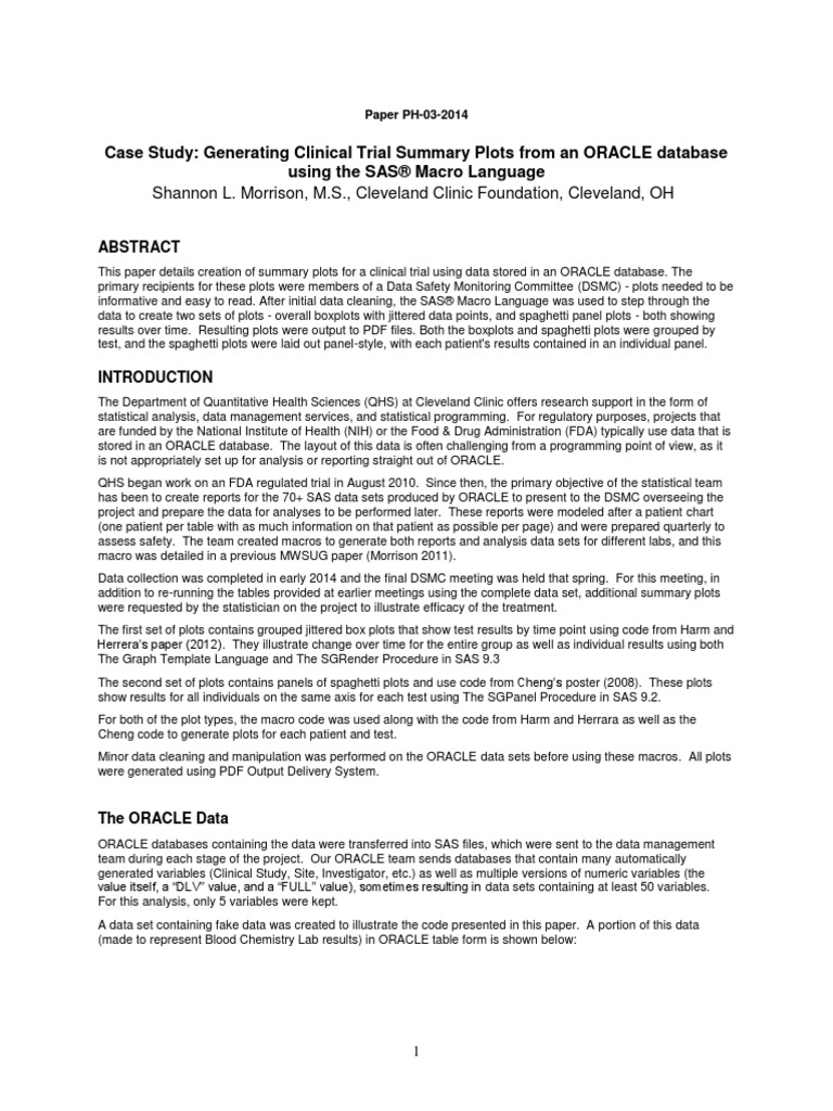 Generating Clinical Trial Summary Plots From An ORACLE Database Using ...
