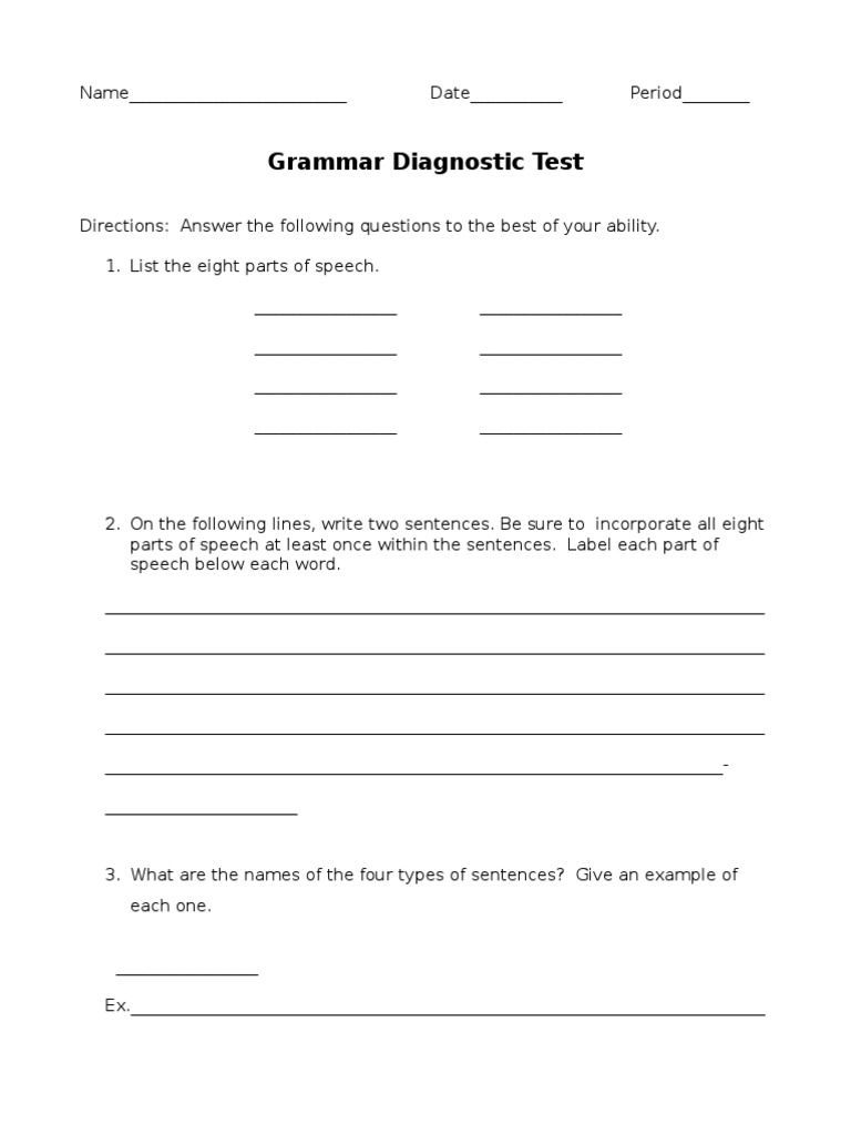 Grammar Diagnostic Test | PDF