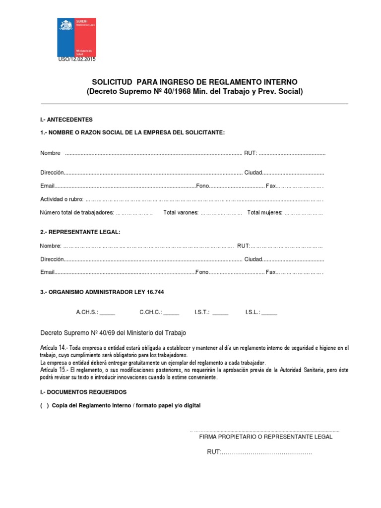 Ingreso Reglamento Interno SEREMI SALUD | PDF