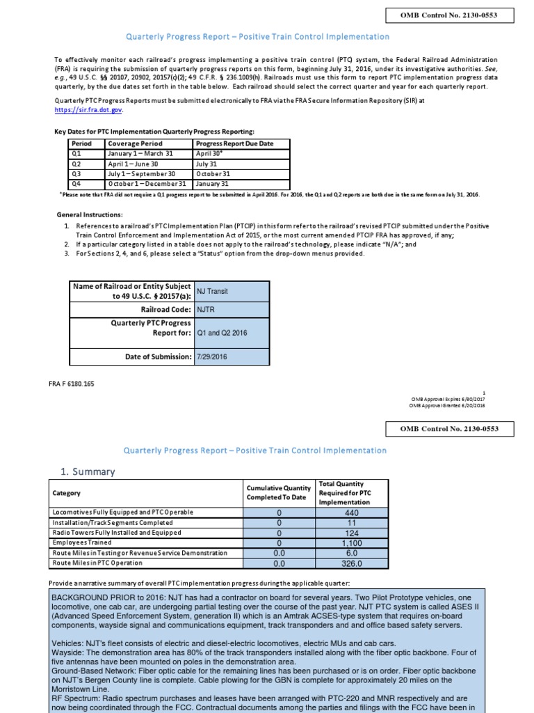 New Jersey Transit PTC Report | PDF | Rail Transport | Transport