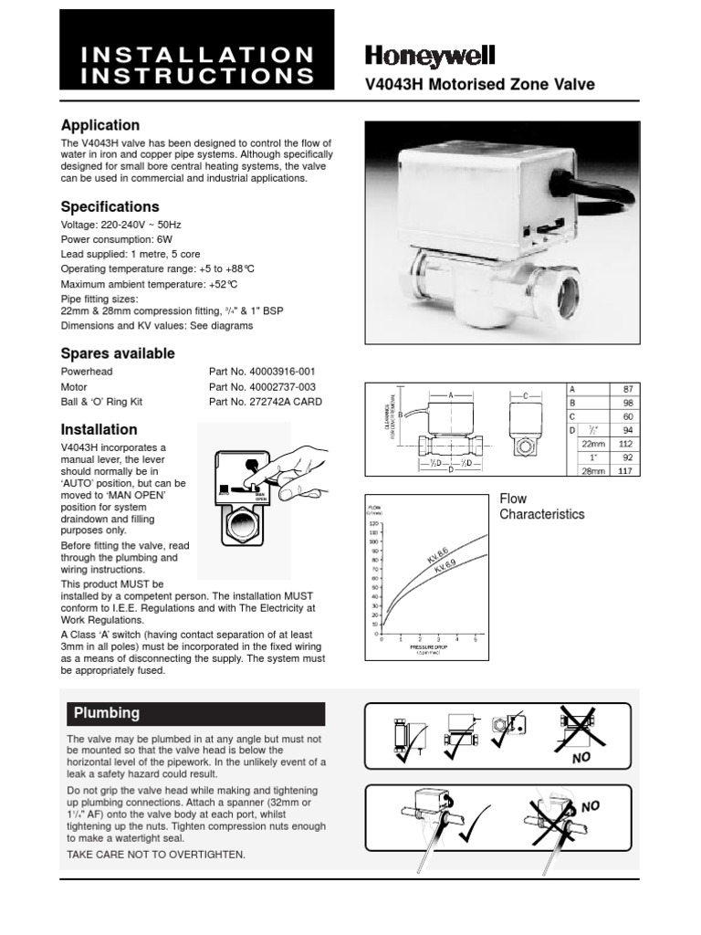 Honeywell V4043H Motorised Zone Valve | Thermostat | Valve
