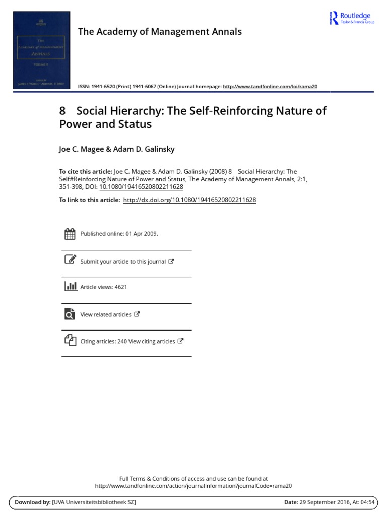 8 Social Hierarchy The Self Reinforcing Nature of Power and Status ...