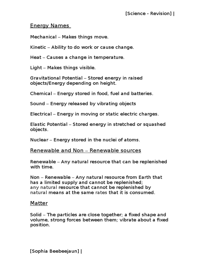Basic Science Revision | PDF | Potential Energy | Solid