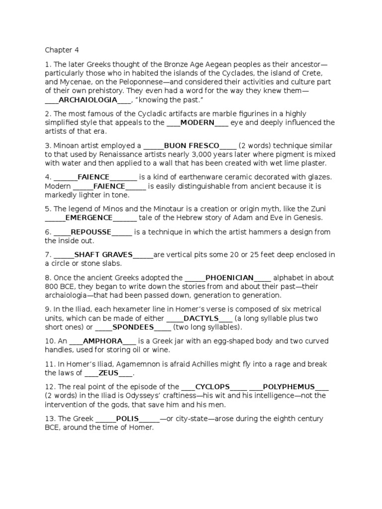 Chapter 4 Study Guide | PDF | Ancient Greece | Iliad
