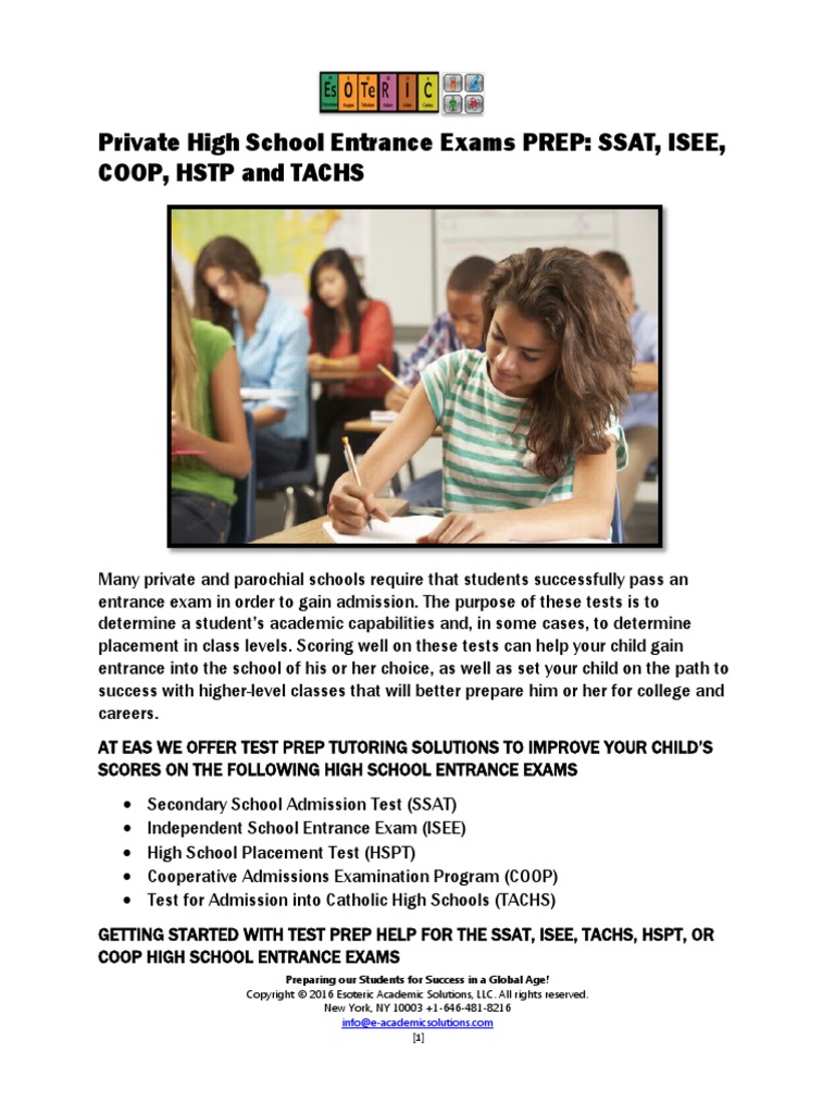 Private High School Entrance Exams PREP | PDF | University And College ...