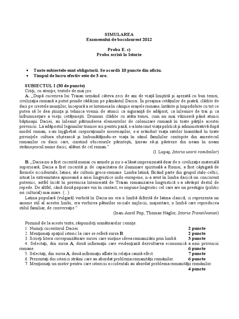 SIM Bac Istorie PDF | PDF