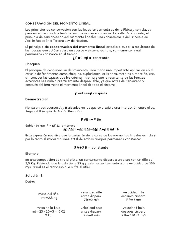 Conservación Del Momento Lineal y Angular | PDF | Momento angular | Impulso