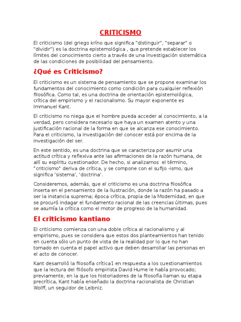 El Criticismo Kantiano y su Filosofía | PDF | Immanuel Kant | A priori ...