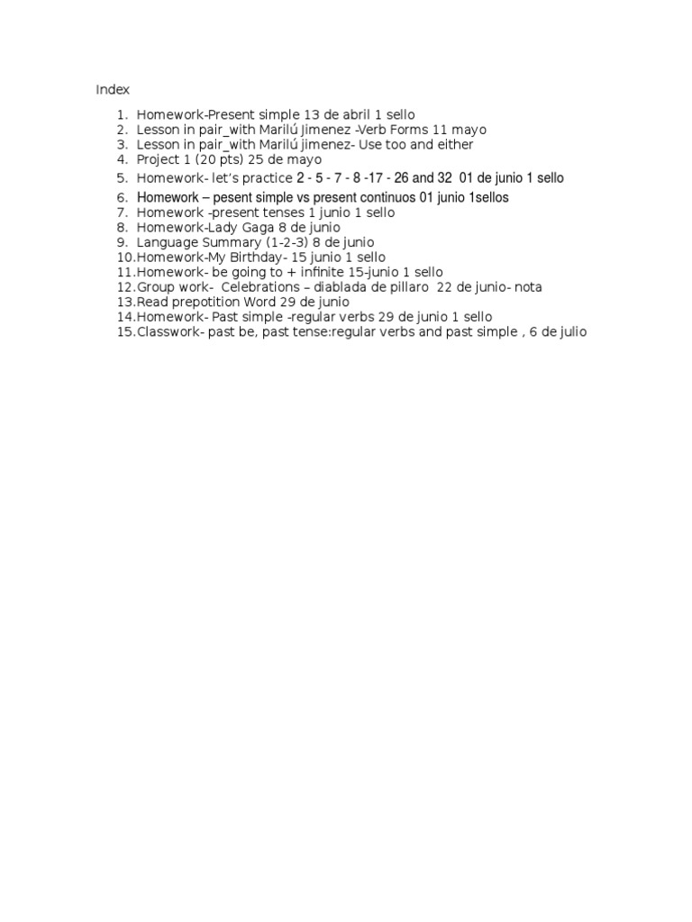 Indice Ingles Con Fechas | PDF
