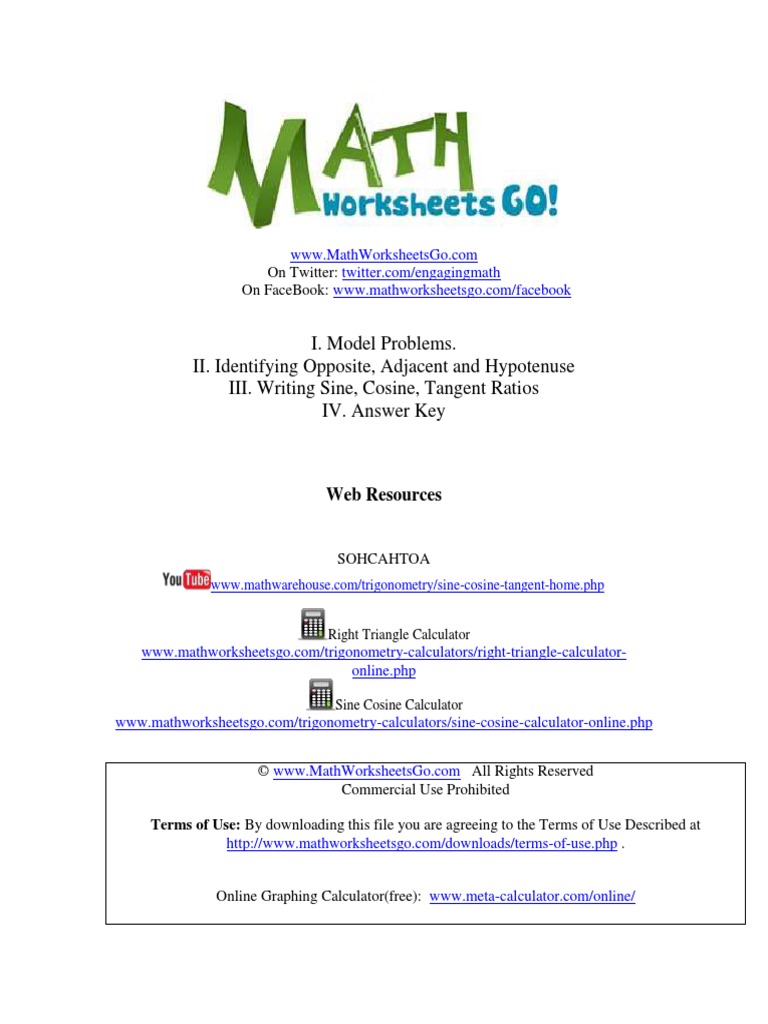 TRIG Sohcahtoa Worksheet PDF | PDF | Trigonometric Functions | Sine