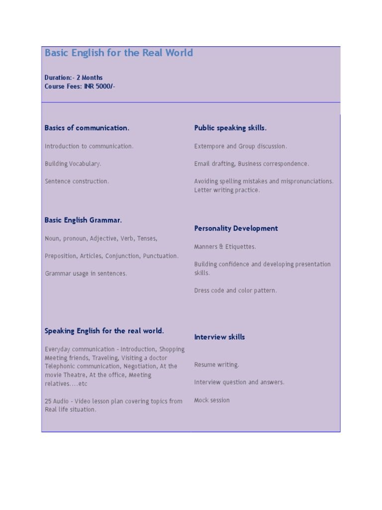 Basic English For The Real World: Basics of Communication. Public ...
