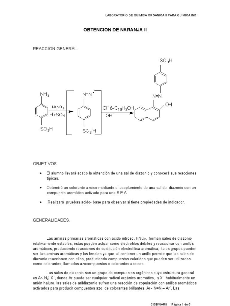 Obtencion de Naranja Ii | PDF | Sal (química) | Compuestos químicos