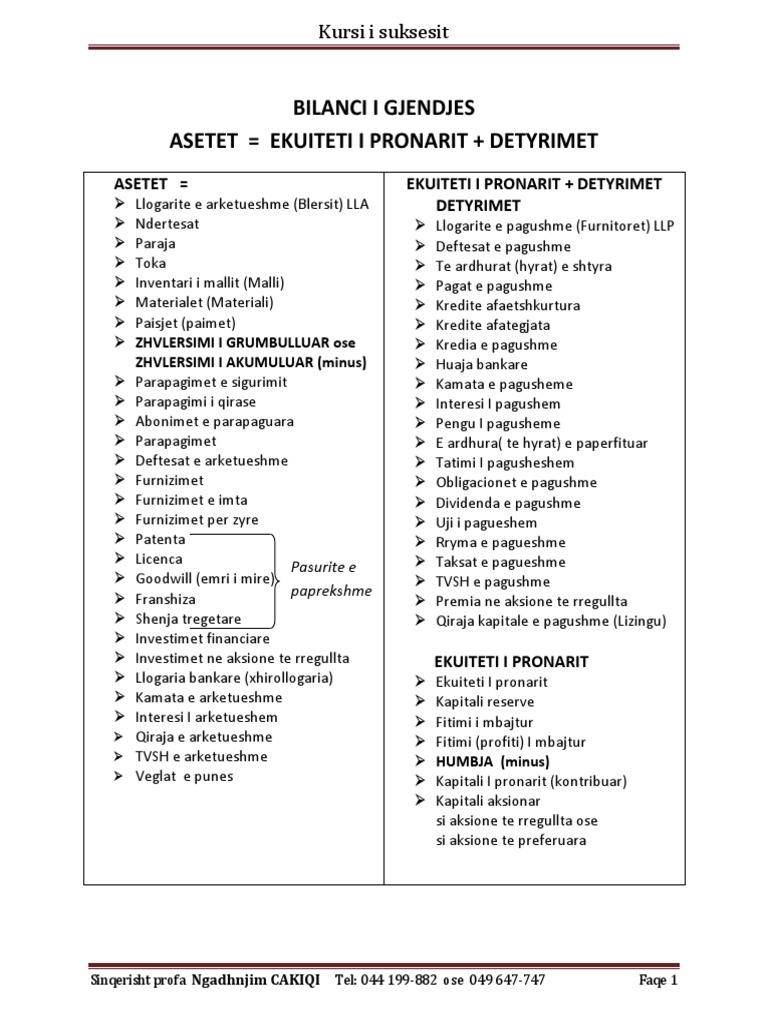 Lista e Bilancit Te Gjendjes PDF | PDF