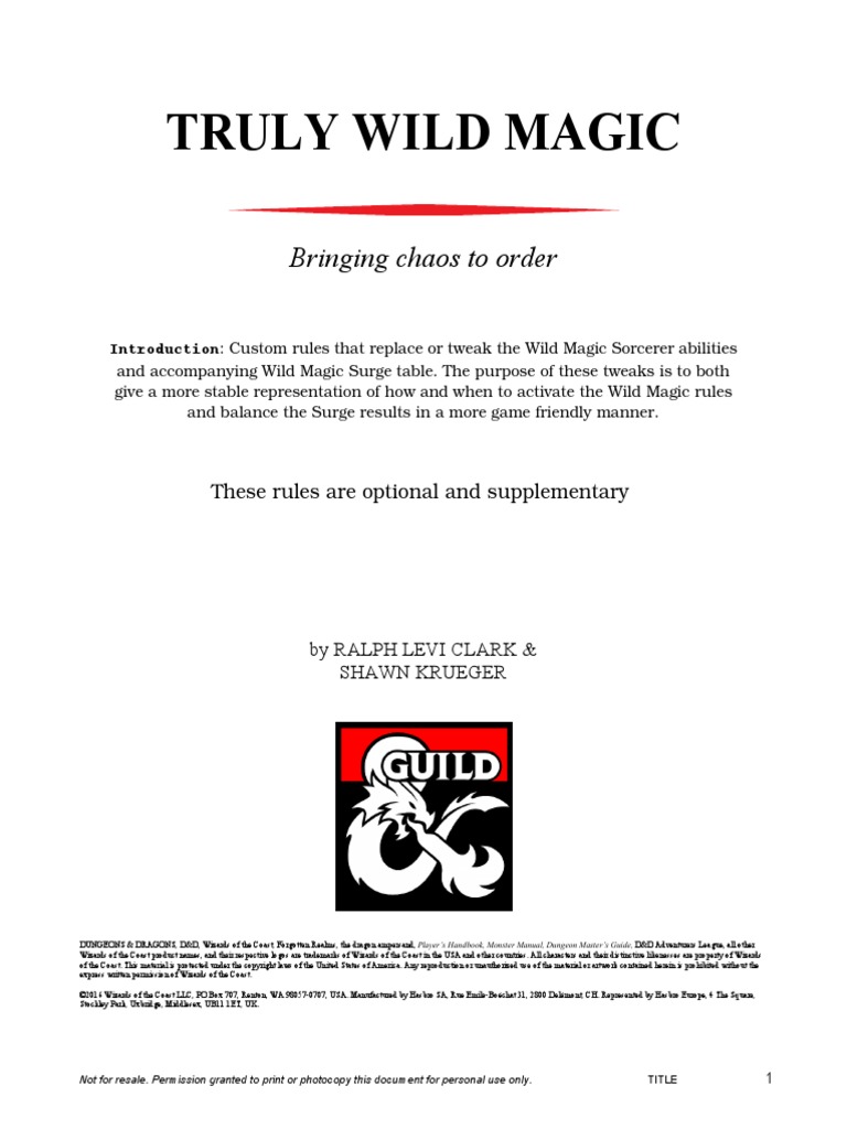 Truly Wild Magic (9936128) | PDF | Dungeons & Dragons | Wizards Of The Coast