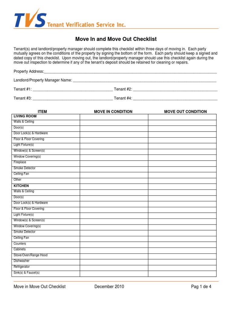 Move in Move Out Checklist | PDF | Bathroom | Buildings And Structures