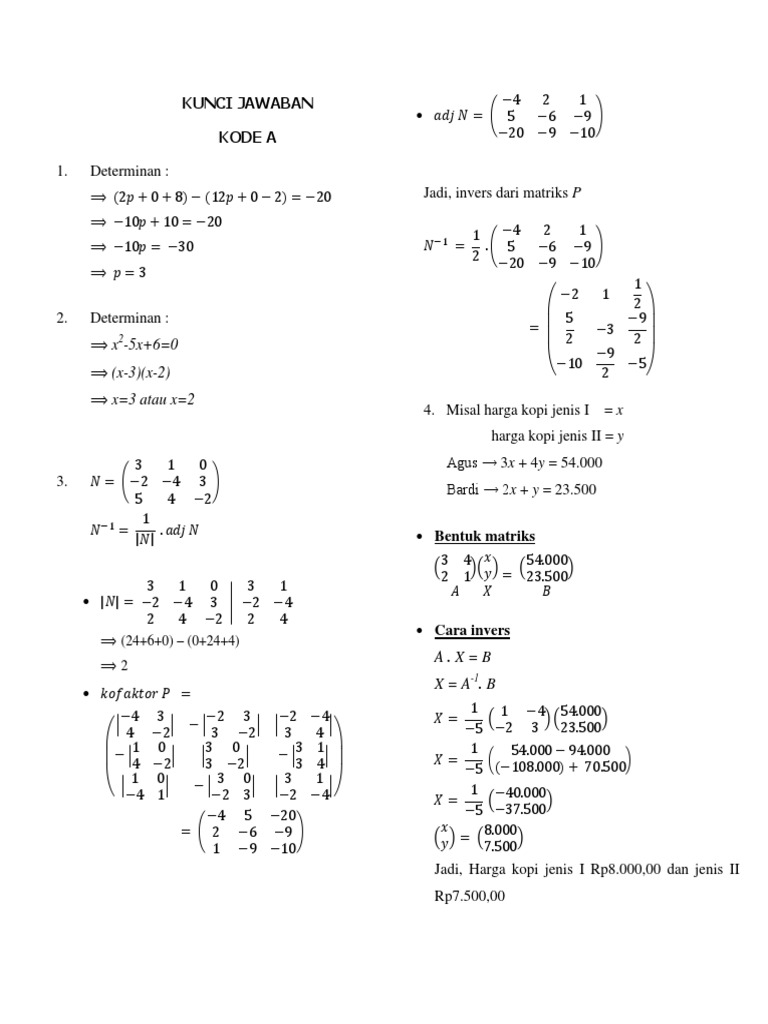 Kunci Jawaban Matriks | PDF | Teaching Methods & Materials | Computers
