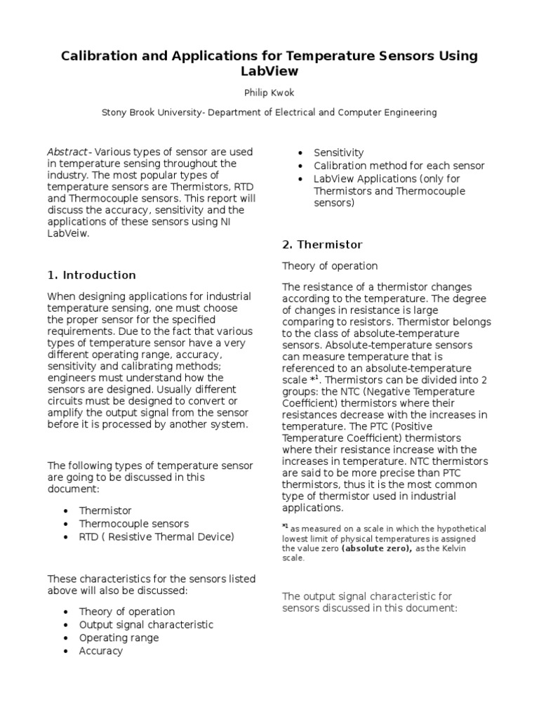 Calibration and Applications For Temperature Sensors Using LabView ...