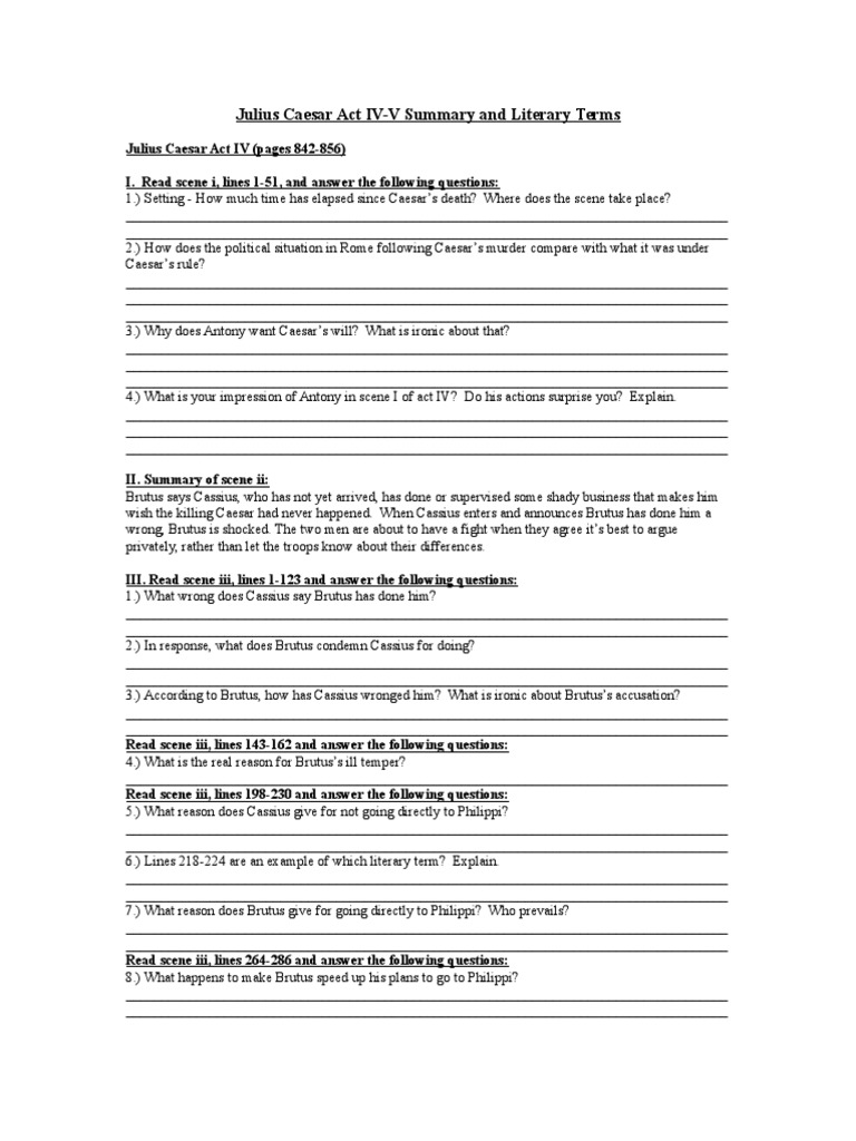 Julius Caesar Acts IV-V Summary and Literary Terms | PDF | Marcus ...
