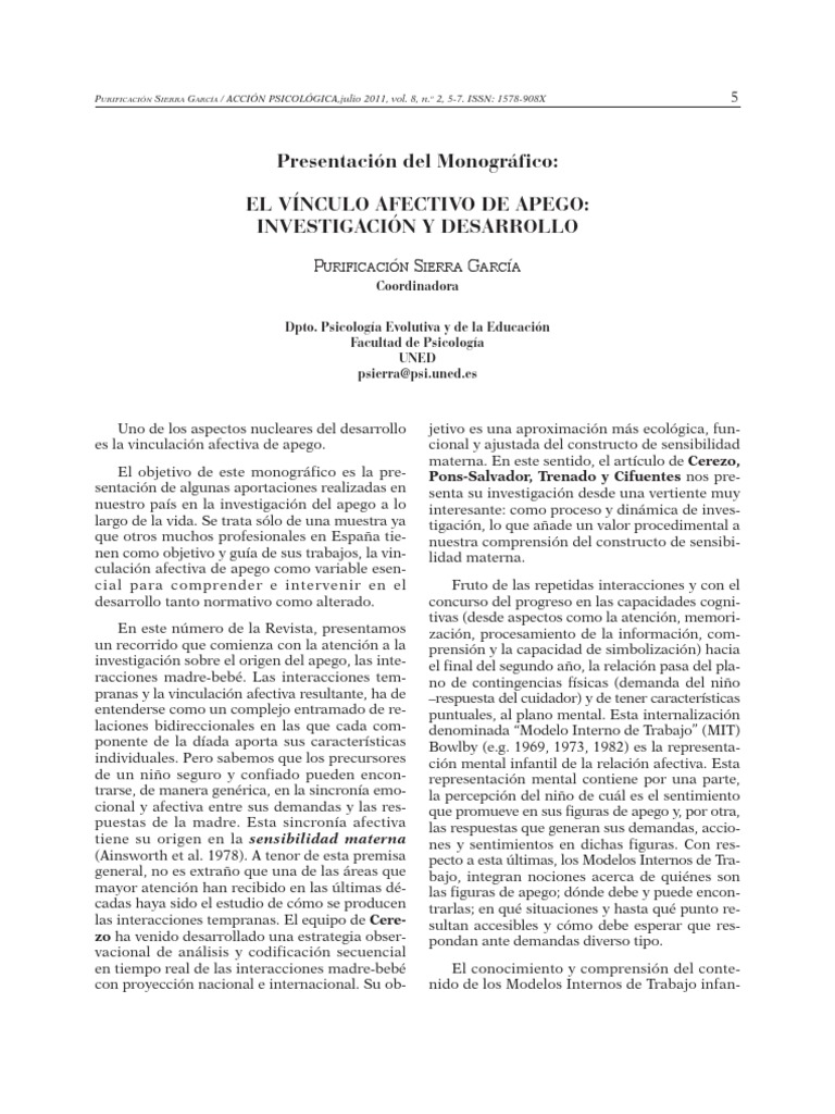 El Vinculo Afectivo y Apego | PDF | Teoría de apego | Adultos