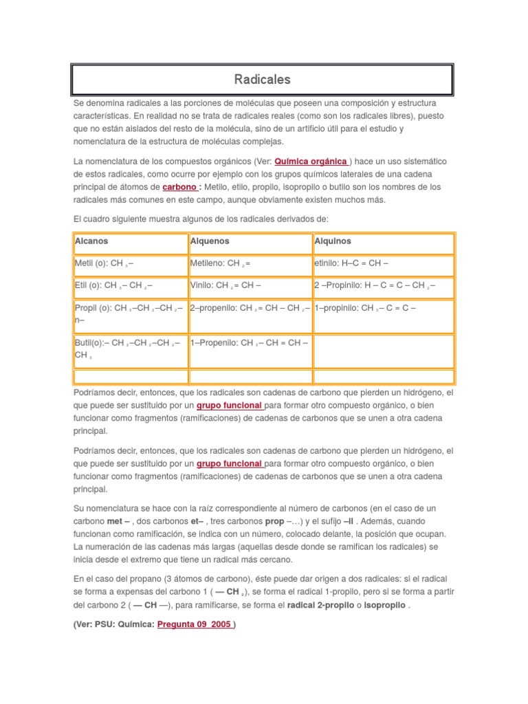 Radicales Alquilo mas comunes | Química Orgánica | Química