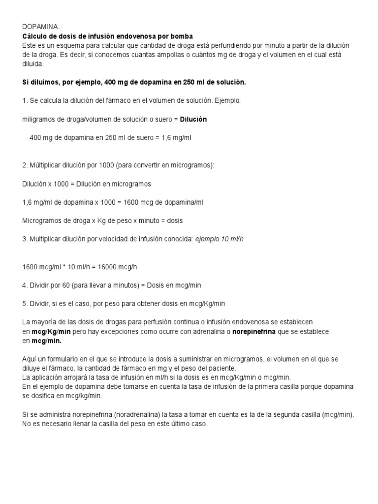 Dosificacion de Dopamina en Adultos | PDF