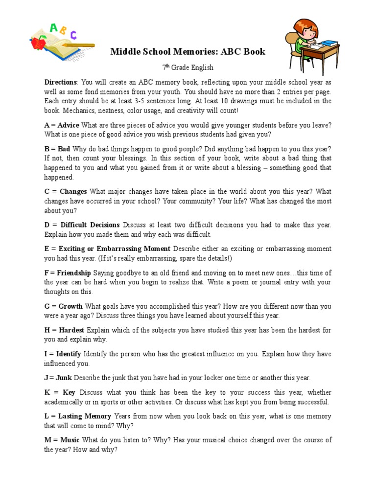 Middle School Memories: ABC Book | PDF