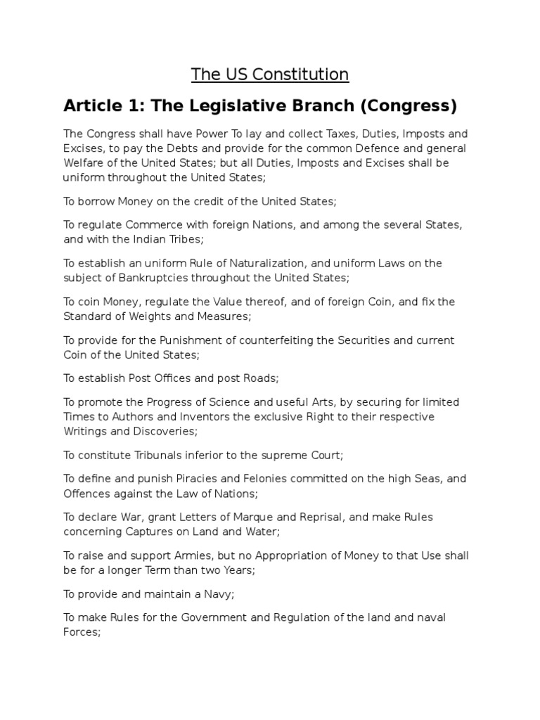 Excerpts From The US Constitution | United States Congress | United ...