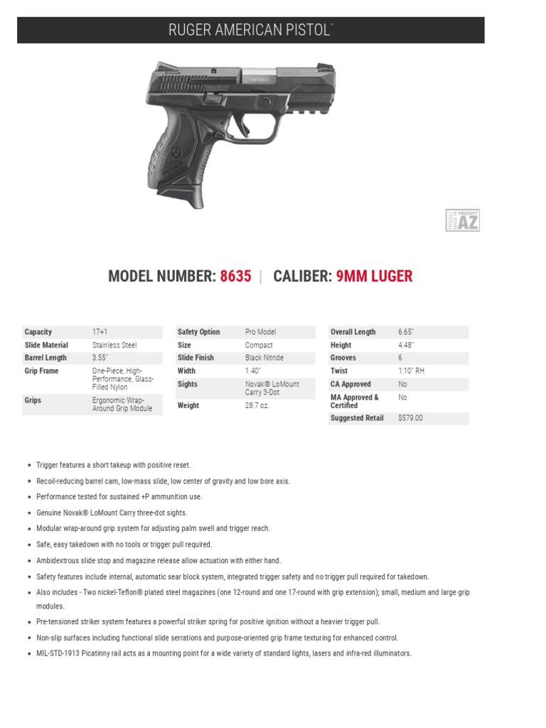 Ruger American Pistol Compact Models Spec Sheet | PDF | Trigger ...