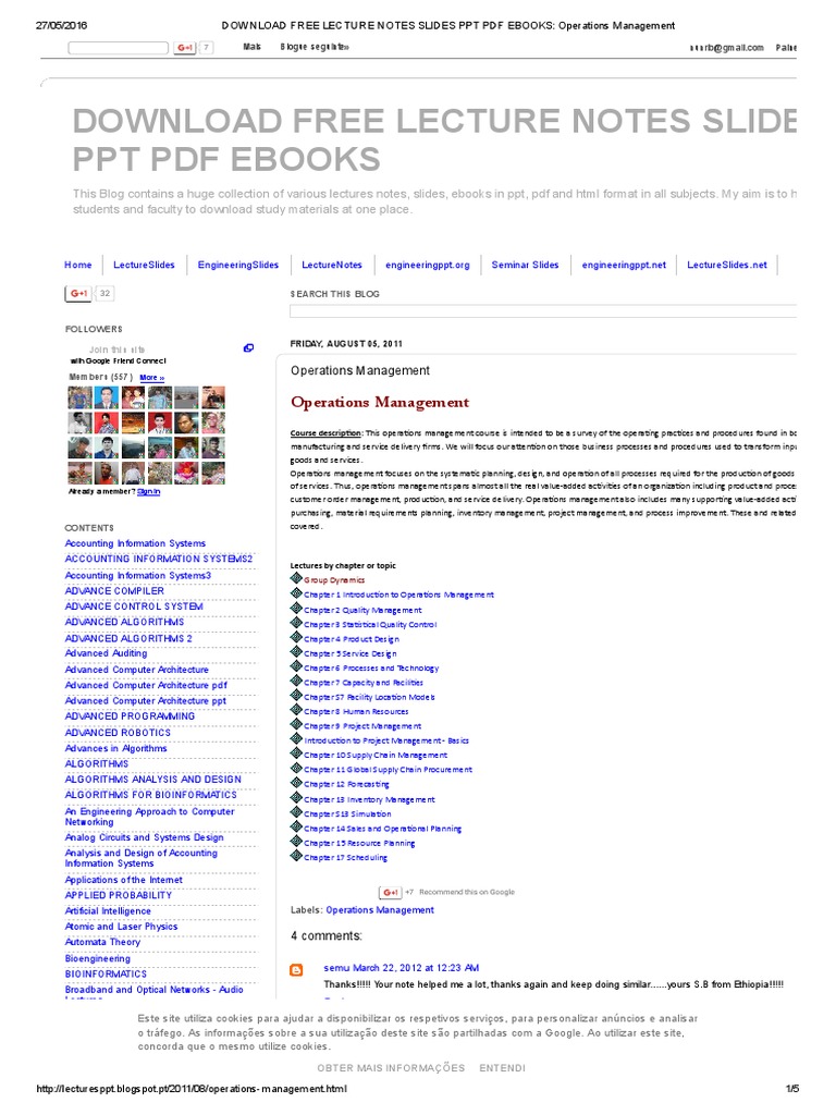 Free Lecture Notes Slides PPT PDF Ebooks - Operations Management | PDF ...