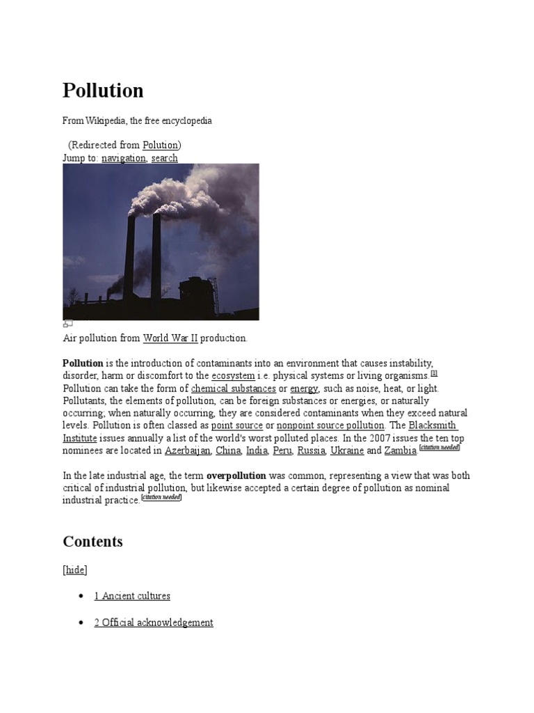 Pollution | PDF | Environmental Science | Pollution