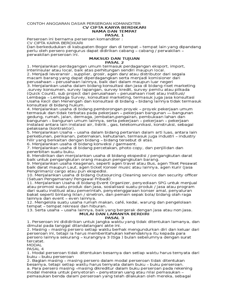 Contoh CV Cipta Karya Berdikari | PDF