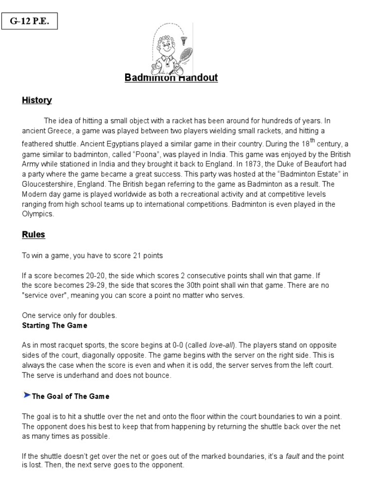 Badminton Handout | PDF | Racquet Sports | Hobbies